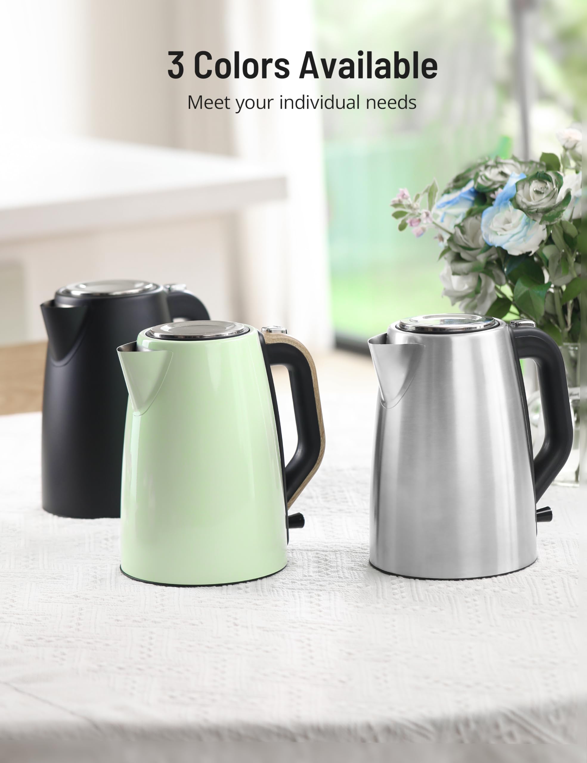 Electric Kettle, Paris Rhone 1.7L Electric Kettles for Boiling Water, Stainless Steel Hot Water Boiler Heater, BPA-Free, Auto Shutoff, Boil-Dry Protection, LED Indicator, Coffee and Tea, Silver