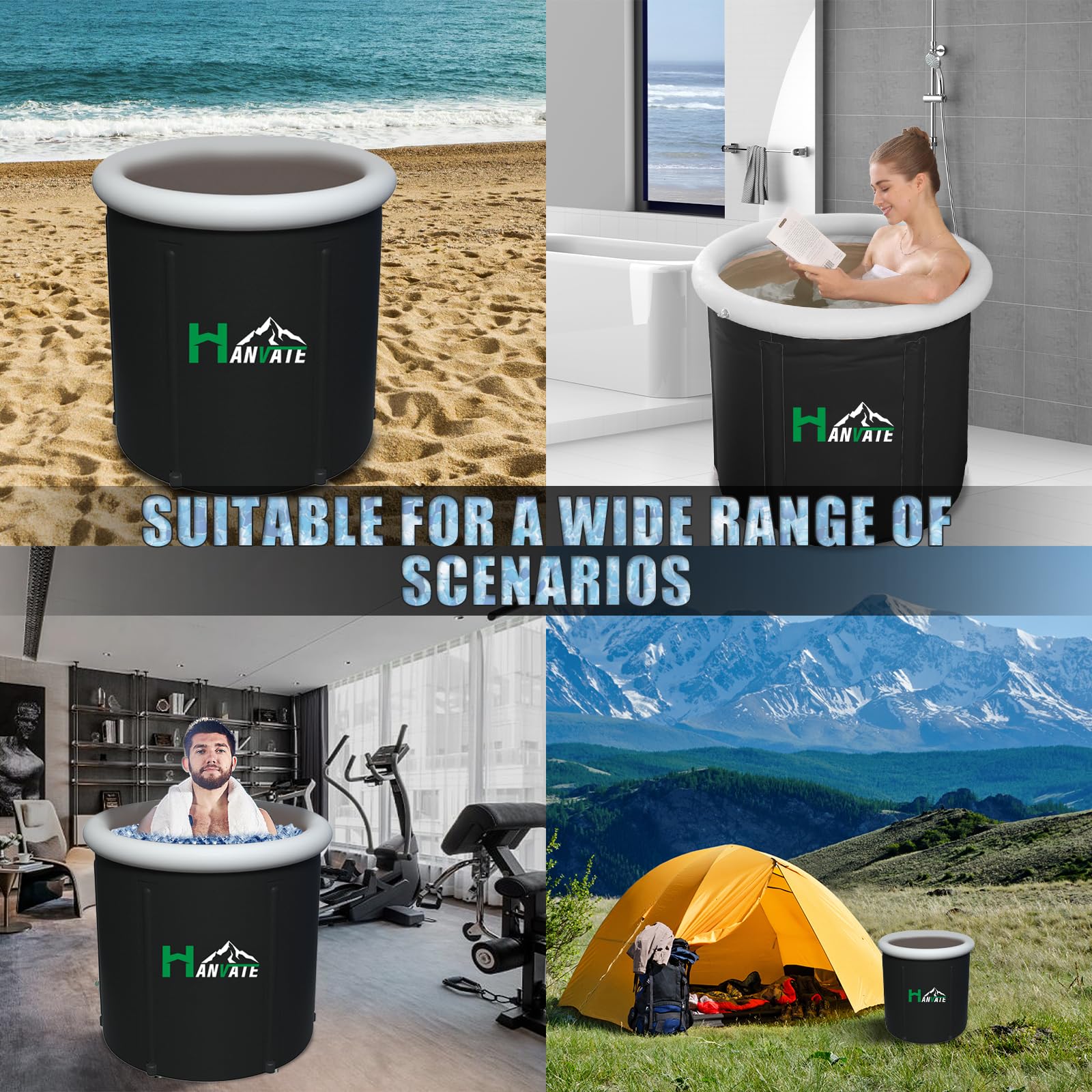 hanvate Large Ice Bath Tub Outdoor for Recovery, Cold Plunge Chiller for Athletes Cold Water Therapy, Easy Install Portable Ice Bath Plunge Pool with 2-Dustproof Cover for Ice Bath/Soaking/Spa