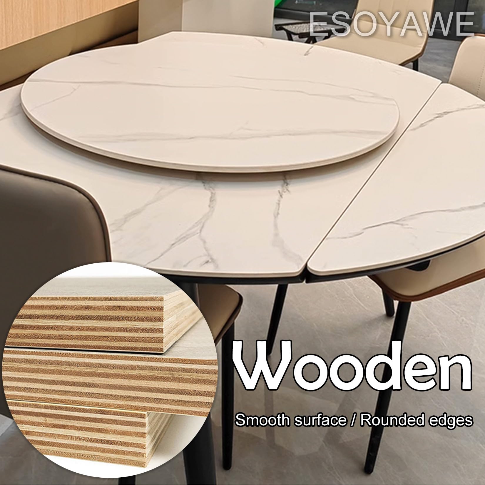 Wooden Lazy Susan Turntable For Round Dining Table Ø 20 24 28 32 36 39 Inch, 360° Silent Smooth Rotation Tabletop Serving Tray, Easy To Share Food Large Rotating Plate