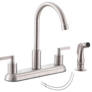 IKEBANA Brushed Nickel Kitchen Faucet 2 Handle 3 or 4 Hole Kitchen Sink Faucet with Sprayer Commercial Lead-Free 360 Swivel High Arc Stainless Steel Kitchen Faucet for Rv Laundry Farmhouse Bar Sink