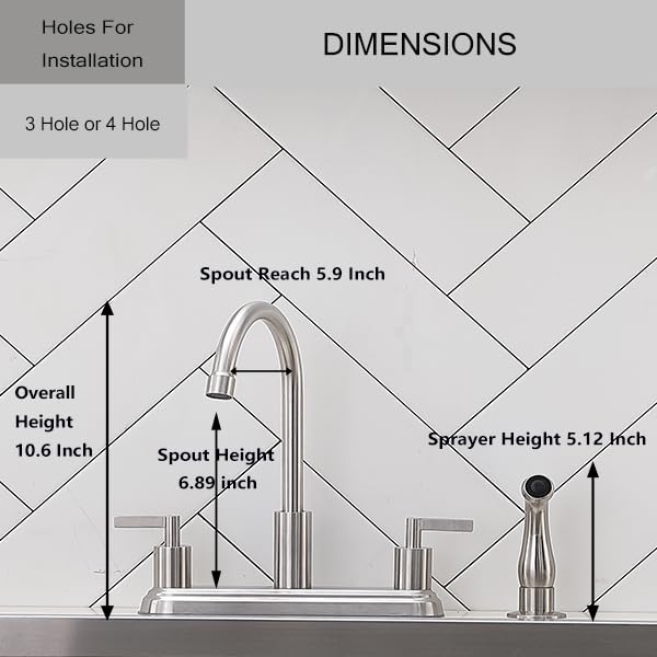 IKEBANA Brushed Nickel Kitchen Faucet 2 Handle 3 or 4 Hole Kitchen Sink Faucet with Sprayer Commercial Lead-Free 360 Swivel High Arc Stainless Steel Kitchen Faucet for Rv Laundry Farmhouse Bar Sink