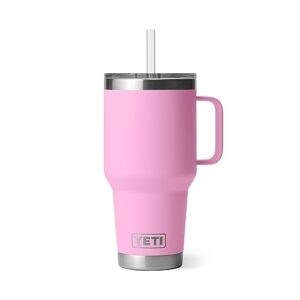 YETI Rambler 35 oz Tumbler with Handle and Straw Lid, Travel Mug Water Tumbler, Vacuum Insulated Cup with Handle, Stainless Steel, Power Pink