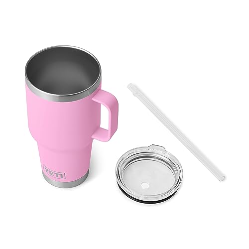 YETI Rambler 35 oz Tumbler with Handle and Straw Lid, Travel Mug Water Tumbler, Vacuum Insulated Cup with Handle, Stainless Steel, Power Pink