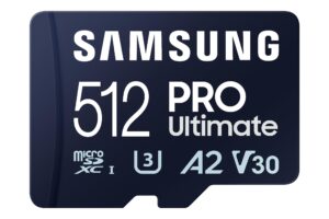 samsung pro ultimate microsd memory card + adapter, 512gb microsdxc, up to 200 mb/s, 4k uhd, uhs-i, class 10, u3,v30, a2 for gopro action cam, dji drone, gaming, phones, tablets, mb-my512sa/am