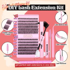 Lash Extension Kit 240PCS Individual Lashes 40D 50D 9-16MM Eyelash Extension Kit with Bond and Seal and Lash Remover and Applicators Lash Clusters Kit DIY at Home by wtvane (Kit-40D+50D-0.07D-9-16MIX)