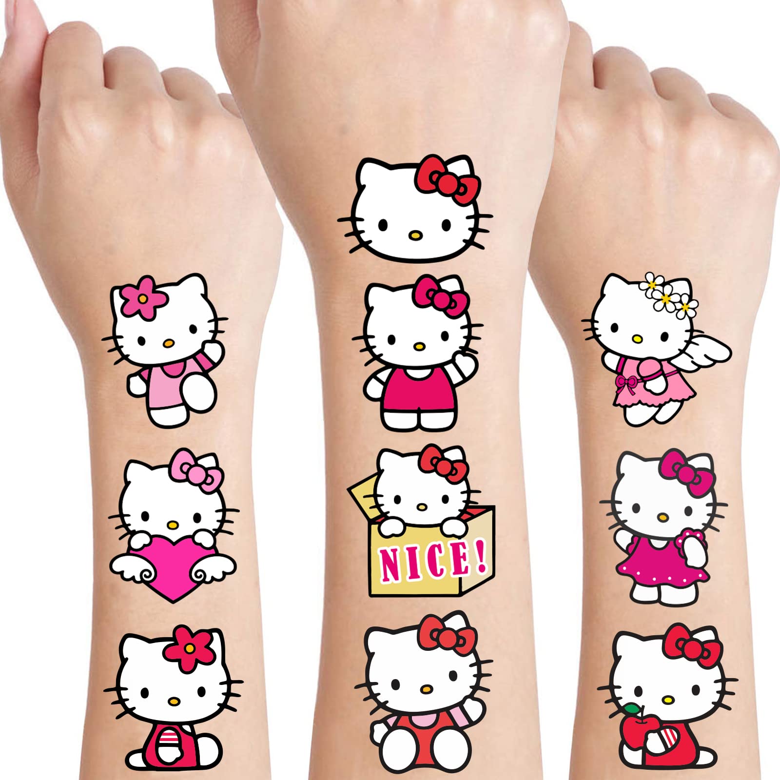 Kitty Birthday Party Supplies, 34Pcs Temporary Tattoos Party Favors, Removable Tattoo Stickers for Goody Bag Treat Bag Stuff for Kitty Birthday Party Decoration