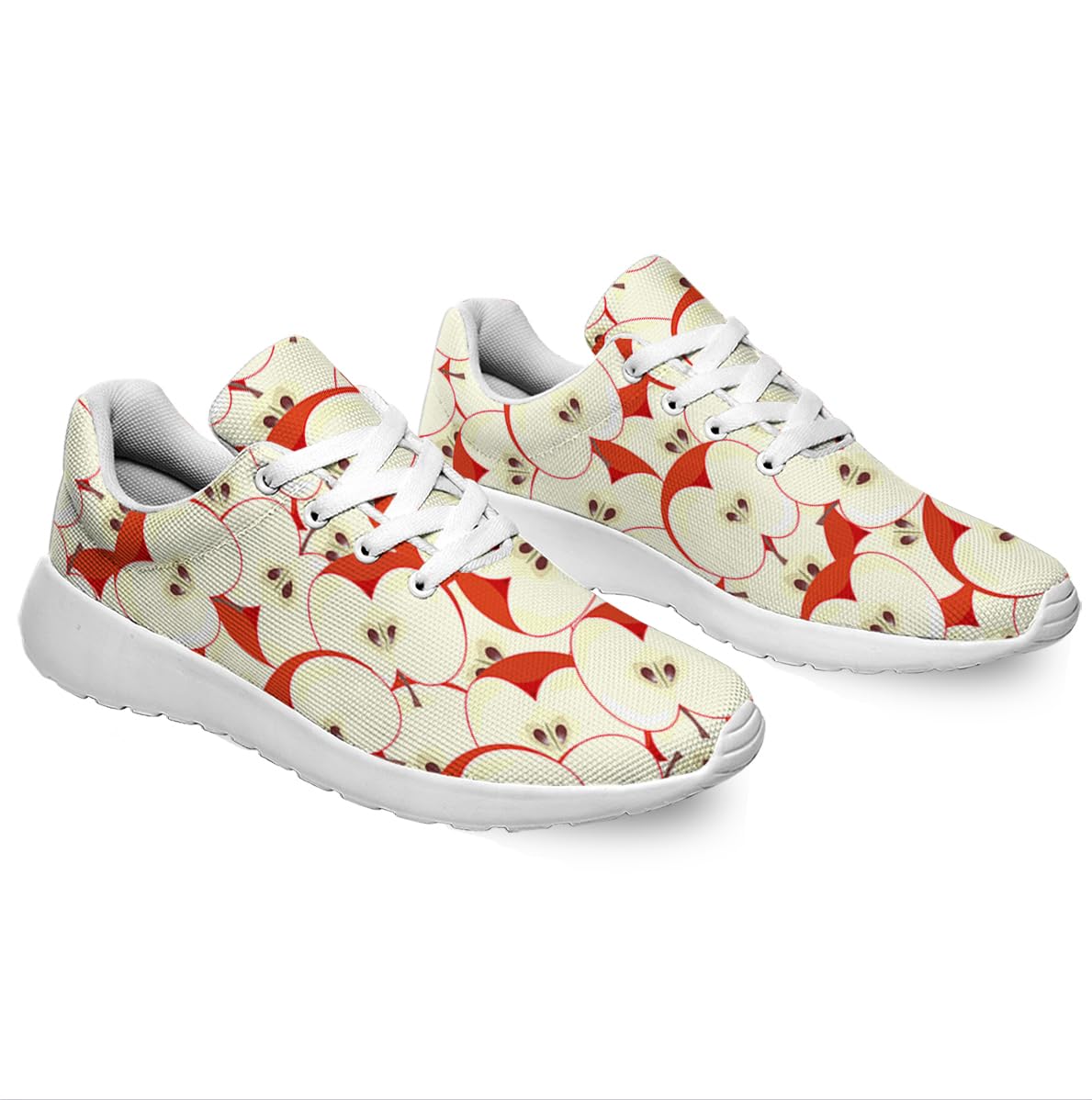 Apple Shoes Fruit Print Women Men Personalited Running Shoes Athletic Tennis Sneakers Gifts for Girl Boy White Size 6