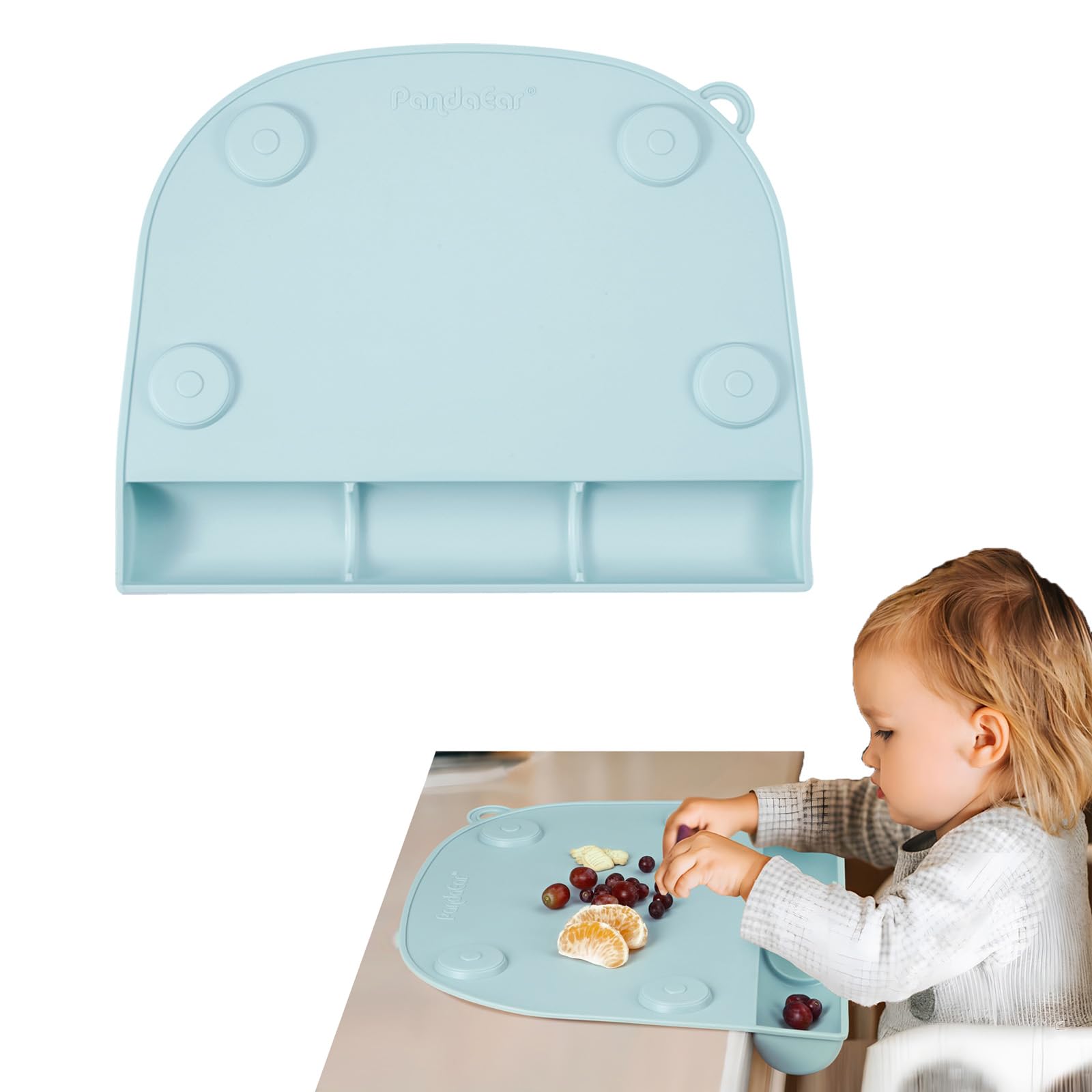 PandaEar Silicone Suction Placemats for Baby Kids, Food Grade Mats Toddler Placemats with Food Catching Pockets for Dining Table & Restaurants -Blue