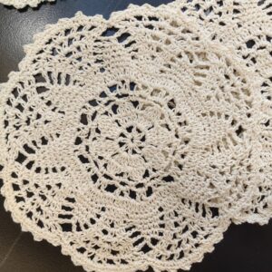 MULBESS Handmade Crochet Floral Pattern Round Cotton Lace Table Placemats Doilies Pack of 6, Round 8 Inch, Beige