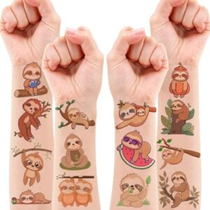 Sloth Temporary Tattoos Sticker for Kids 82 PCS Jungle Animal Themed Birthday Party Supplies Favors Decorations Gifts for Girls Boys Baby Showers Prizes Cute Tattoo School Reward Halloween Christmas