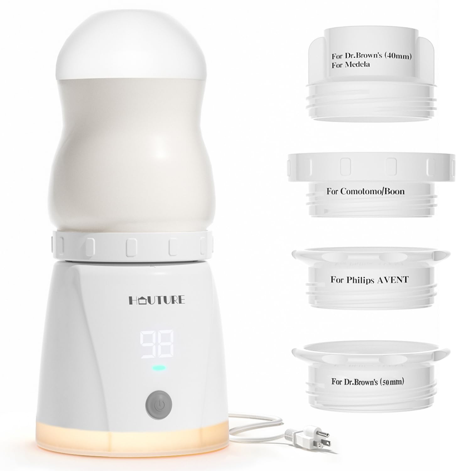 Baby Bottle Warmer, Fast Heating Digital Bottle Warmer (Plug-in) with 4 Adapters Fits Most Baby Bottles, Accurate Temperature Control, Night Light, Portable Size Bottle Warmer for Breastmilk& Formula