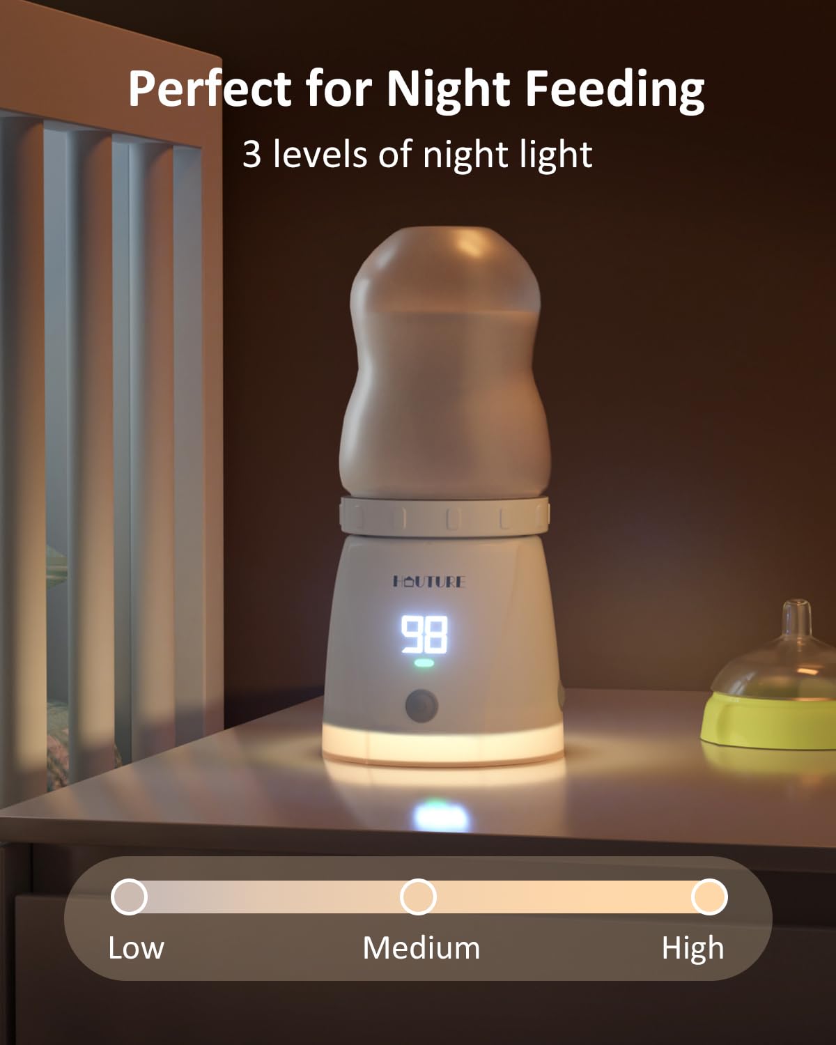 Baby Bottle Warmer, Fast Heating Digital Bottle Warmer (Plug-in) with 4 Adapters Fits Most Baby Bottles, Accurate Temperature Control, Night Light, Portable Size Bottle Warmer for Breastmilk& Formula