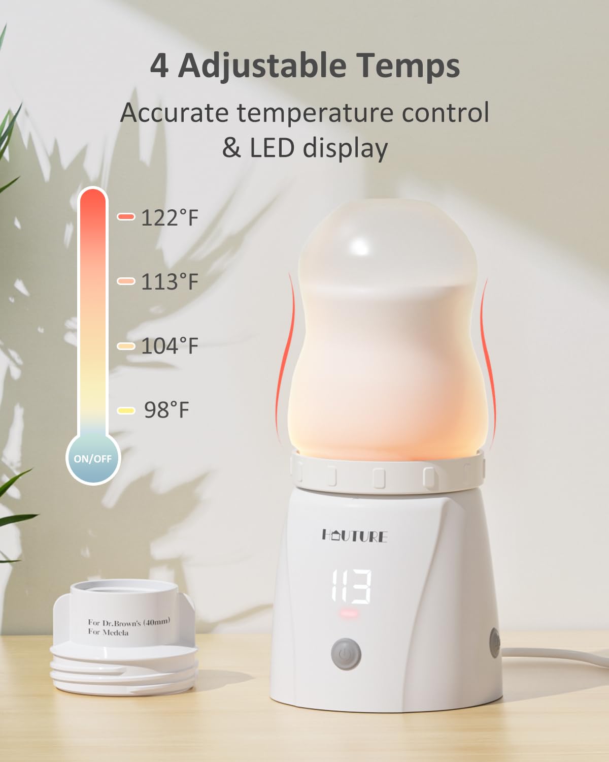 Baby Bottle Warmer, Fast Heating Digital Bottle Warmer (Plug-in) with 4 Adapters Fits Most Baby Bottles, Accurate Temperature Control, Night Light, Portable Size Bottle Warmer for Breastmilk& Formula