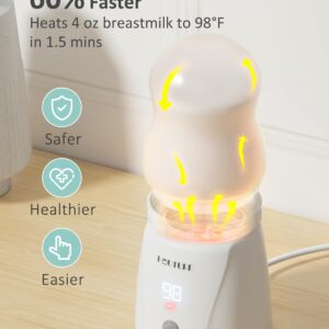 Baby Bottle Warmer, Fast Heating Digital Bottle Warmer (Plug-in) with 4 Adapters Fits Most Baby Bottles, Accurate Temperature Control, Night Light, Portable Size Bottle Warmer for Breastmilk& Formula