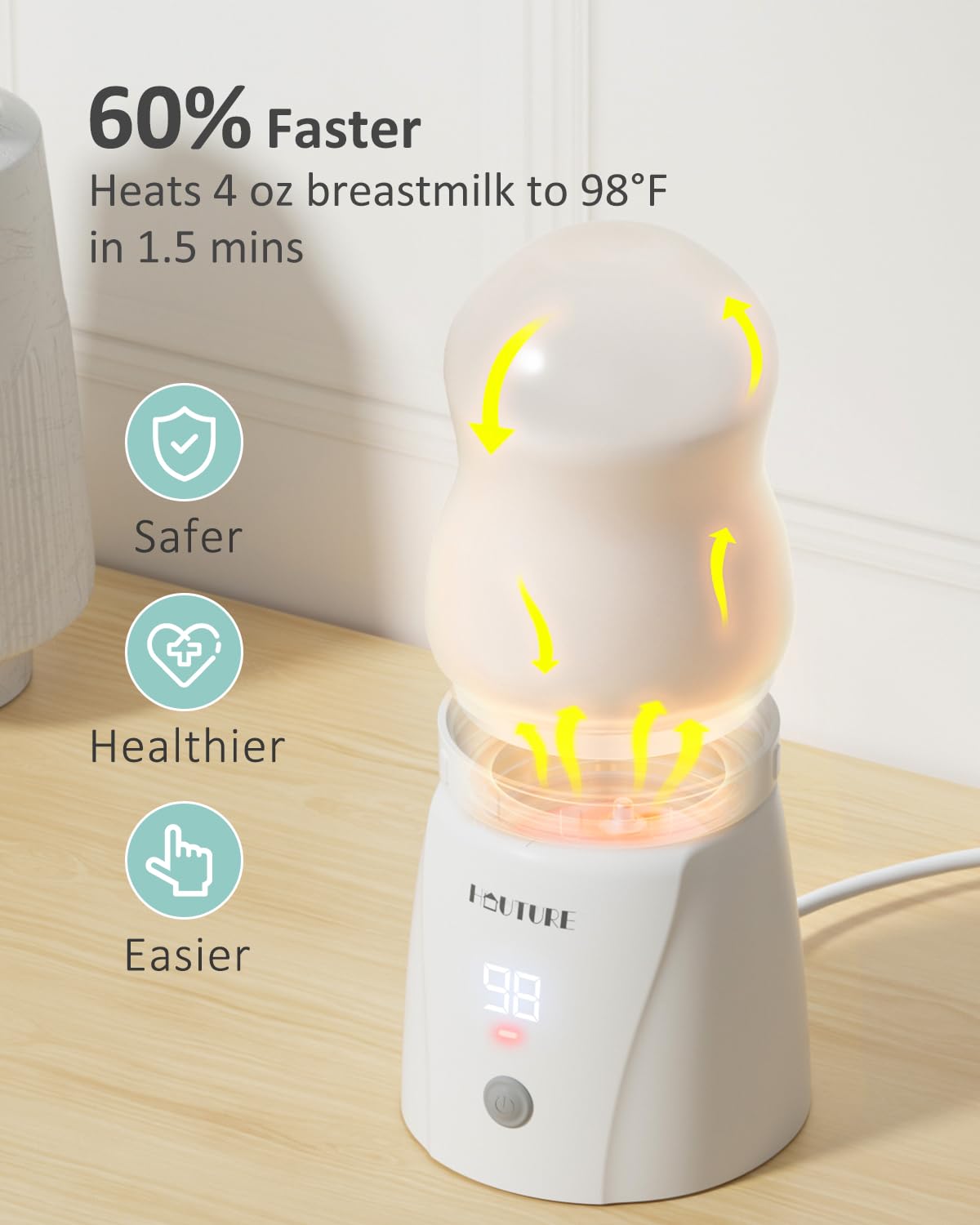 Baby Bottle Warmer, Fast Heating Digital Bottle Warmer (Plug-in) with 4 Adapters Fits Most Baby Bottles, Accurate Temperature Control, Night Light, Portable Size Bottle Warmer for Breastmilk& Formula