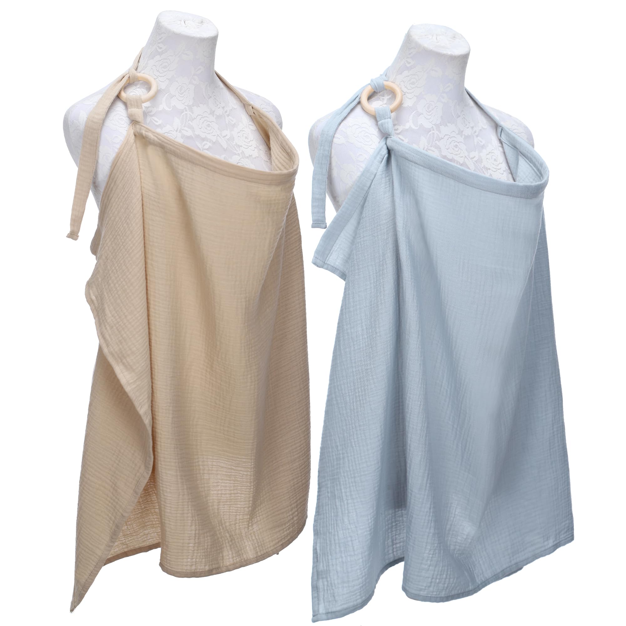 Romart Muslin Nursing Covers for Breastfeeding: 2 Pack Privacy Breathable Cotton Breastfeeding Apron with Rigid Hoop and Adjustable Strap, Multi Use for Stroller Cover