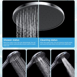 Hibbent Self-cleaning Shower Head, 10'' High Pressure Rainfall Shower Head, Showerhead Combo/Handheld Shower Head, 12'' Adjustable Curved Shower Extension Arm, 71'' Hose, 2 Shower Head Holders, Chrome