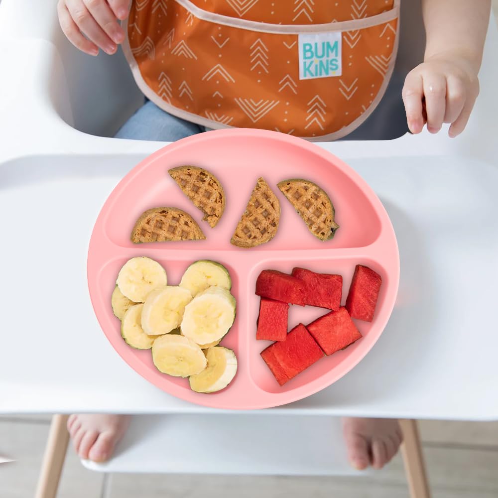 Vicloon Toddler Plates, 2 Pcs Silicone Baby Plates, BPA Free Suction Plates with Lids for Babies and Toddlers, Suction Plate Feature, Divided Plate Design,Toddler Plate Microwave&Dishwasher Safe