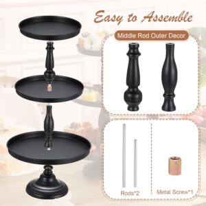 Tioncy 4 Pieces Black Tier Tray Cupcake Stand 3 Tier Metal Round Dessert Display Holder Decorative Tiered Serving Tray Fruit Tower for Birthday Party Wedding Anniversary