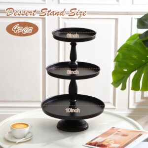 Tioncy 4 Pieces Black Tier Tray Cupcake Stand 3 Tier Metal Round Dessert Display Holder Decorative Tiered Serving Tray Fruit Tower for Birthday Party Wedding Anniversary