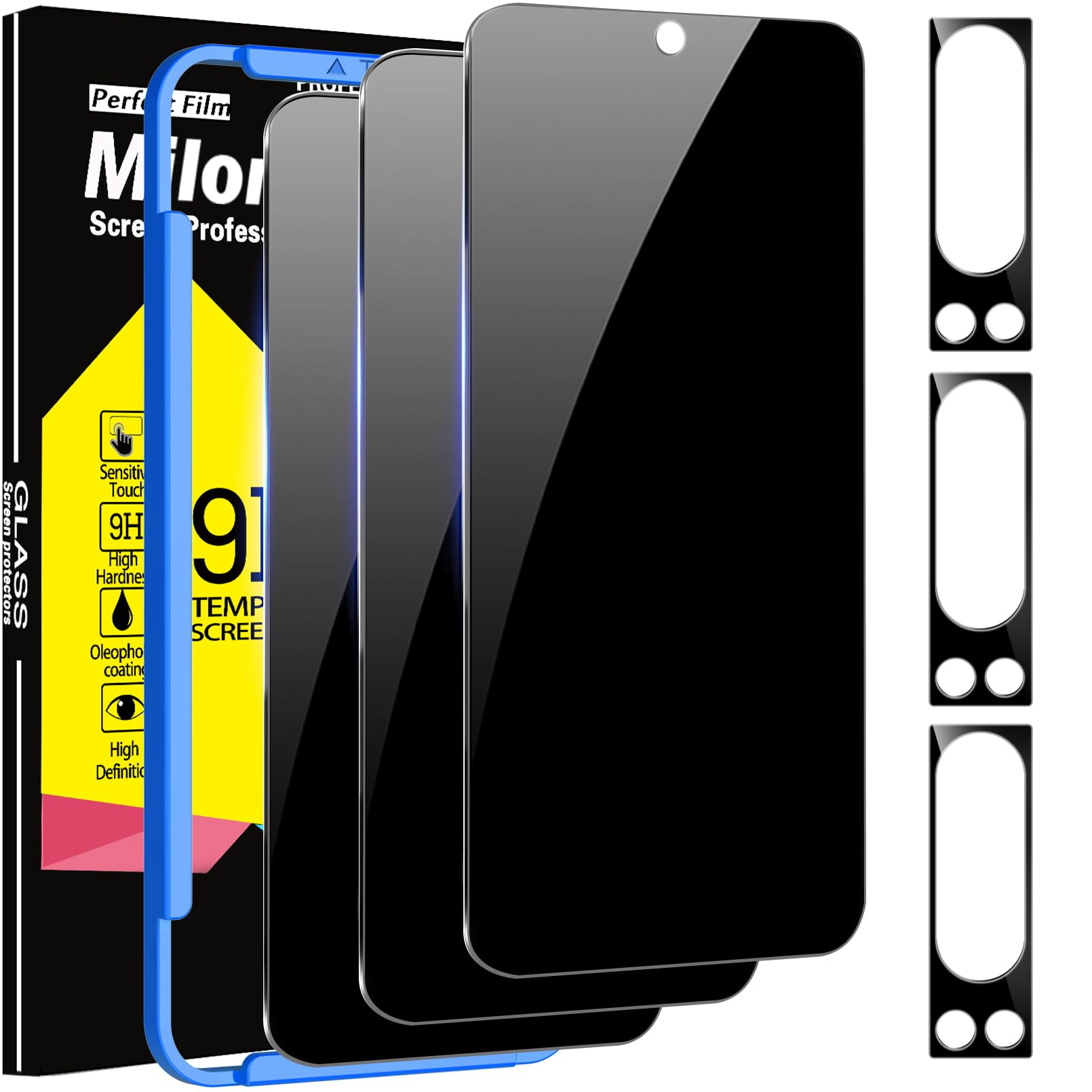 Milomdoi 3 Pack Privacy Screen Protector for Google Pixel 8 Pro with 3 Pack Tempered Glass Camera Lens Protector, Ultra 9H Accessories, Case Friendly, Mounting Frame, 2.5D Curved