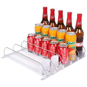 bailaba drink organizer for fridge, width adjustable soda can dispenser for refrigerator, drink organizer for fridge with 5 rows, beer pop can water bottle storage for pantry