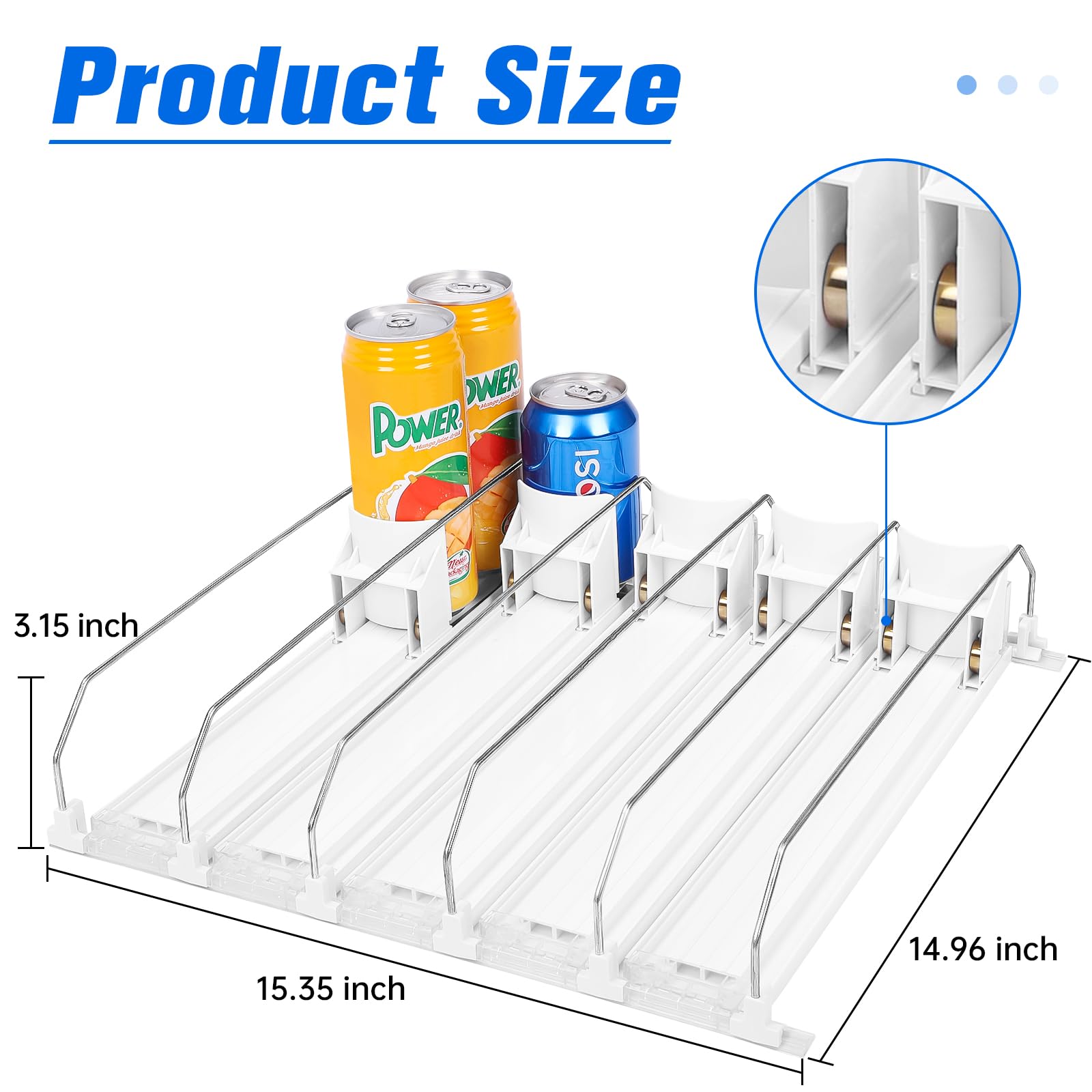 BAILABA Drink Organizer for Fridge, Width Adjustable Soda Can Dispenser for Refrigerator, Drink Organizer for Fridge with 5 Rows, Beer Pop Can Water Bottle Storage for Pantry