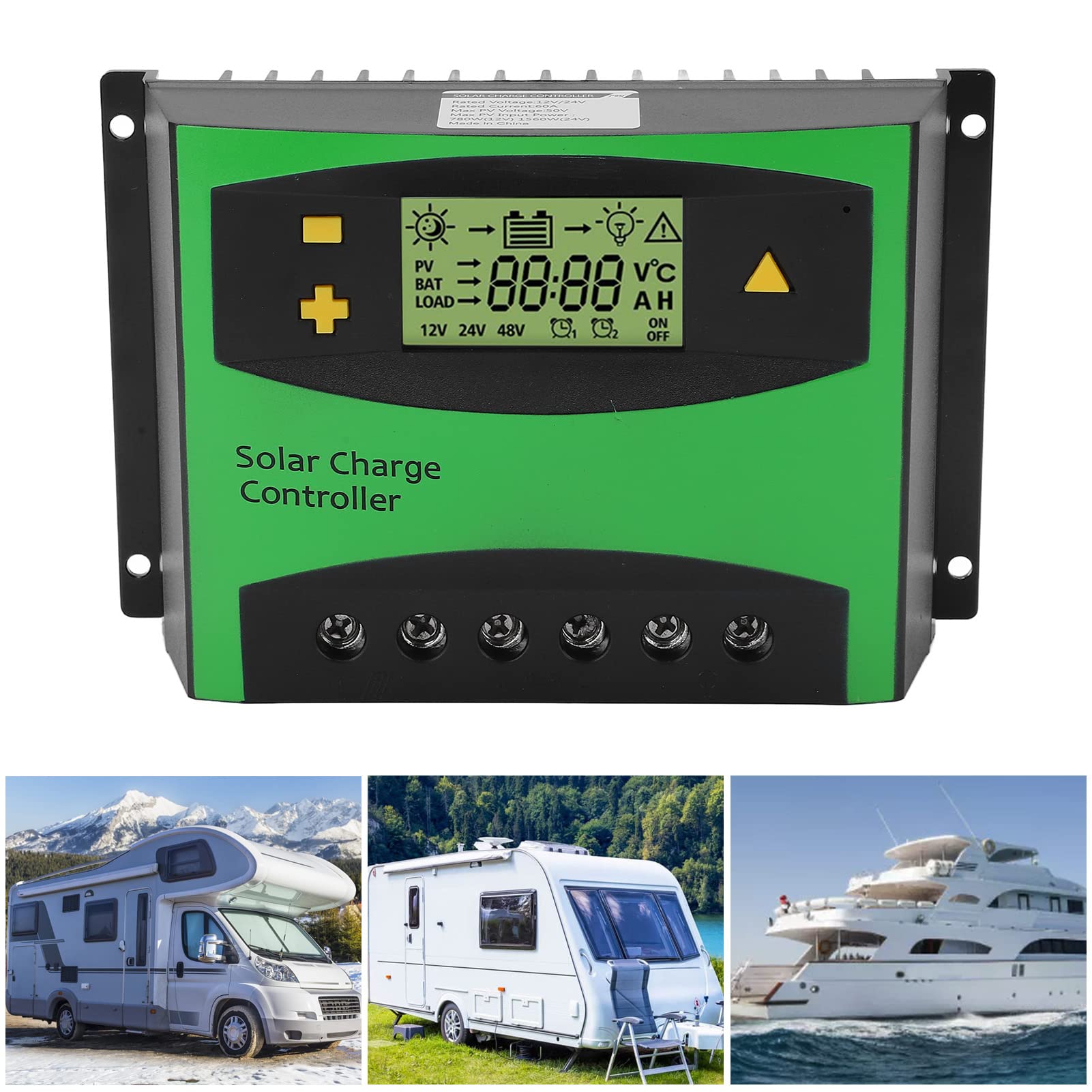 Efficient Solar Charge Controller LCD Display PWM Charging Regulator 60A 12V 24V for Home RV - Solar Battery Regulator and Panel Controller for Optimal Solar Charging and Discharge Control