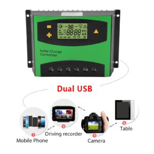 Efficient Solar Charge Controller LCD Display PWM Charging Regulator 60A 12V 24V for Home RV - Solar Battery Regulator and Panel Controller for Optimal Solar Charging and Discharge Control