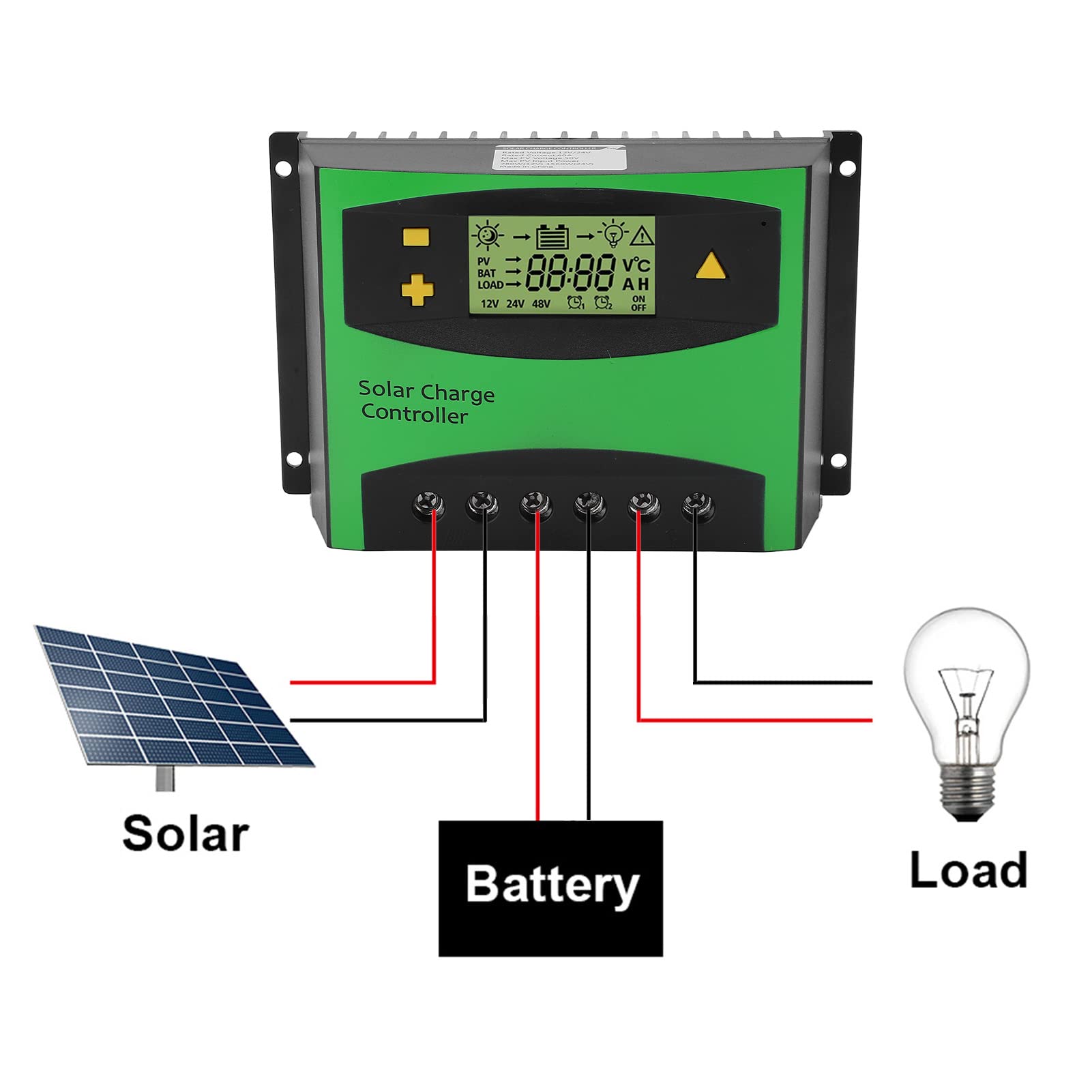 Efficient Solar Charge Controller LCD Display PWM Charging Regulator 60A 12V 24V for Home RV - Solar Battery Regulator and Panel Controller for Optimal Solar Charging and Discharge Control