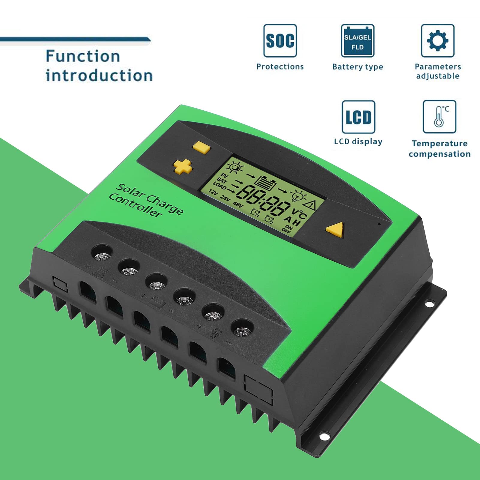 Efficient Solar Charge Controller LCD Display PWM Charging Regulator 60A 12V 24V for Home RV - Solar Battery Regulator and Panel Controller for Optimal Solar Charging and Discharge Control