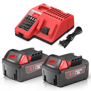 2pack 6500mah 48-59-1850 batteries for 18v milwaukee m18 battery 18volt xc m18 48-11-1815 48-11-1820 48-11-1850 48-11-1860 + 48-59-1812 charger for 18v milwaukee m18 battery charger