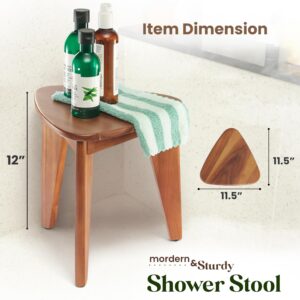 HOLANA 12" Corner Shower Foot Rest - Wooden Showers Stool Seat for Shaving Legs - Small Corner Shower Benches for Inside Shower - Waterproof Bath Step Stools Bench for Bathroom (Acacia Wood)