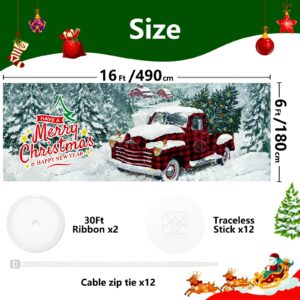 Arosche Extra Large Christmas Garage Door Cover 6 * 16Ft Christmas Garage Door Decorations Have a Merry Christmas Red Truck Background Party Supplies for Garage Door Cover, Phoyography, Party Decor