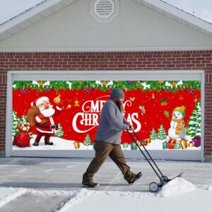 Arosche Extra Large Christmas Garage Door Cover 6 * 16Ft Christmas Garage Door Decorations Xmas Santa Claus Snowman Background Party Supplies for Garage Door Cover, Phoyography, Party Decor