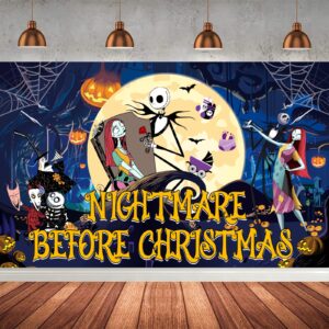 nightmare before christmas banner backdrop decorations, nightmare before christmas halloween party hanging banner front door sign decorations