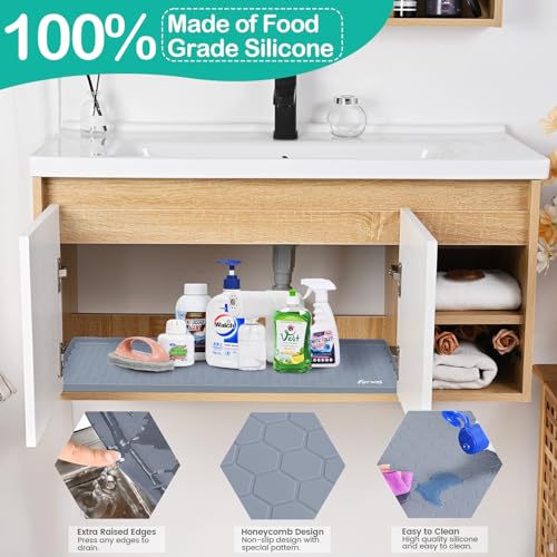 FORWOS Under Sink Mat, 34" x 22" Silicone Mats for Kitchen Waterproof, Under Sink Cabinet Organizers and Storage, Sink and Cabinet Protector, Under Sink Tray for Bathroom (Grey)