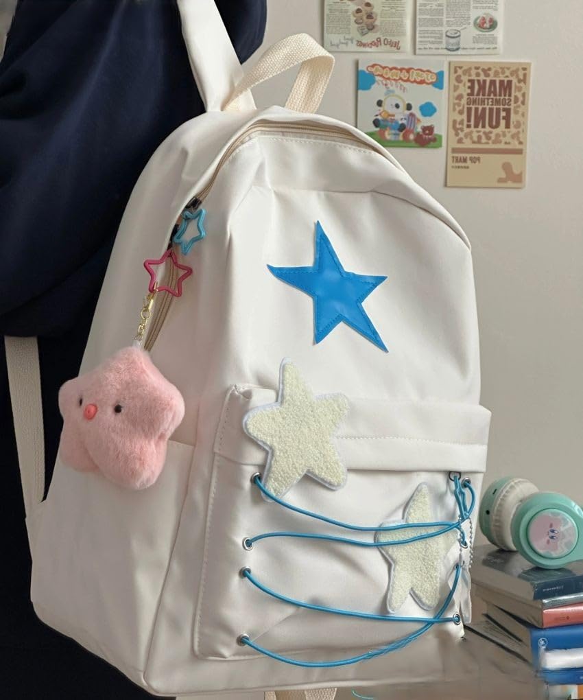 irLocy Y2K Backpack Star Backpack Preppy Backpack Cute Aesthetic Backpack Women College y2k Accessories (beige)