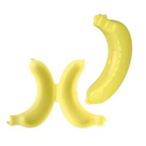 herchr banana keeper, 2pcs portable banana saver container banana box case for banana storage cute fruit shape banana protective case for travel(yellow)