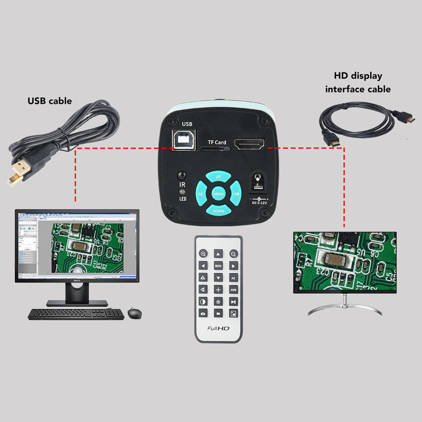 HD Microscope Camera, 100-240VAC 130X 1080P Industrial Microscope Camera Aluminum Alloy Optical Power 0.1X to 2X Lightweight 2MP for Desktop (US Plug)