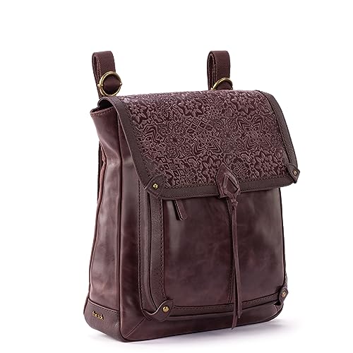 The Sak Ventura Backpack in Leather, Convertible Strap, Mahogany Tile Emboss