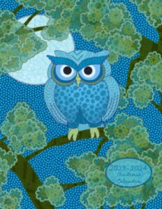 whimsical owl and moon - 12 month academic calendar: august 2023-july 2024: academic calendar for 2023-2024 school year with 2-page monthly spreads and bonus dot-graph pages for notes