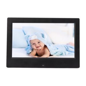 smart digital photo frame adjustable brightness black electronic album video music remote control 100‑240v 10 inch with clock calendar for bedside table (us plug)