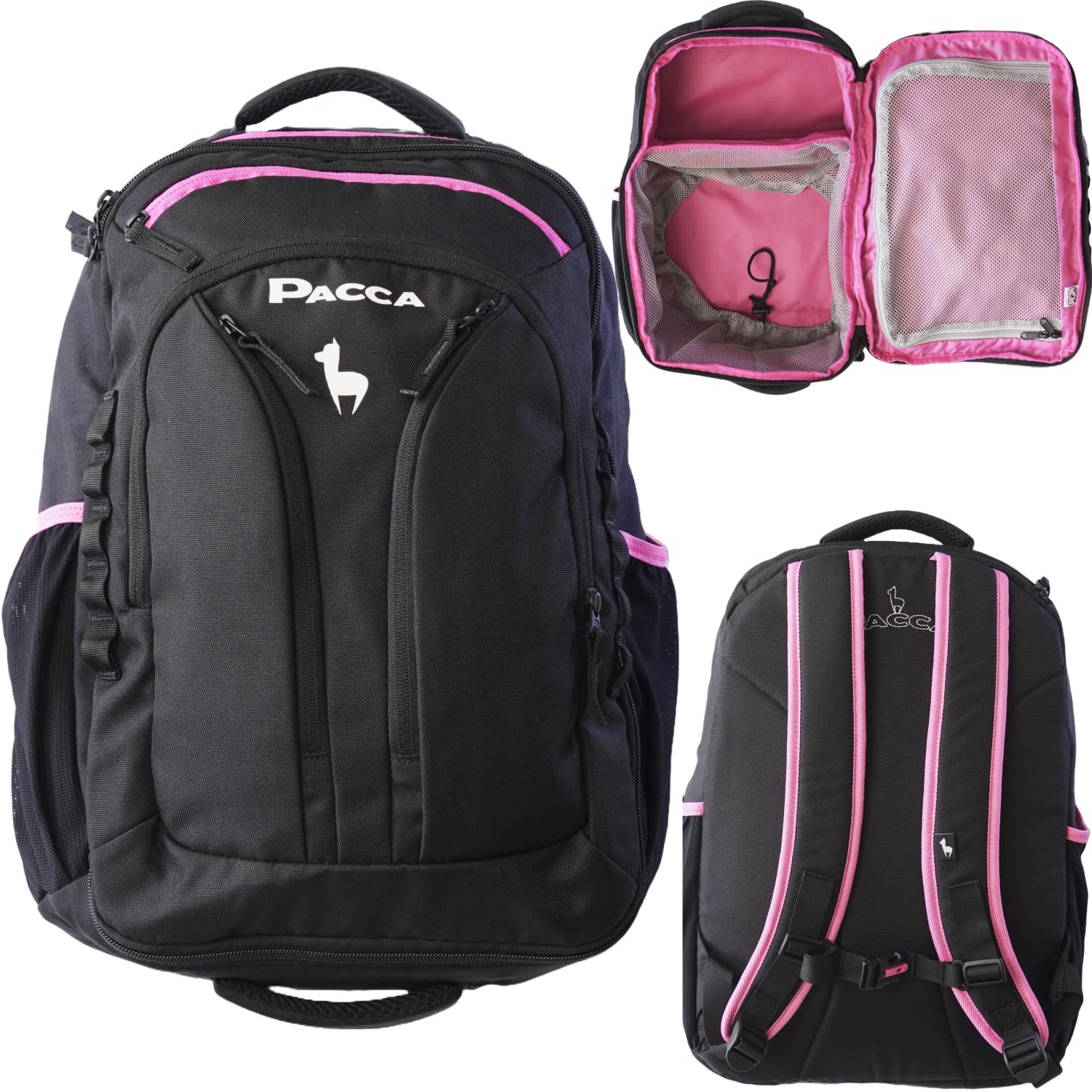 Pacca Light Travel Backpack Suitcase (Black/Pink) | 25L Carryon Luggage, Fits Under Seat | TSA, Airport, Airline Flight Approved Personal Item Under 18x14x8 | Weekend Overnight Bag