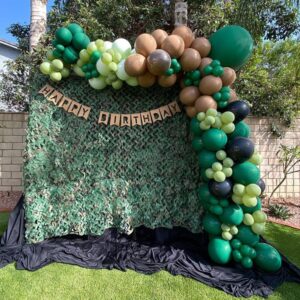 Camouflage Balloon Garland Arch Kit for Army Party Decorations,142Pcs Camo Balloons Dark Green Black Brown Balloons with Palm Leaves for Military Camo Birthday Party Hunting Camping Game Jungle Themed