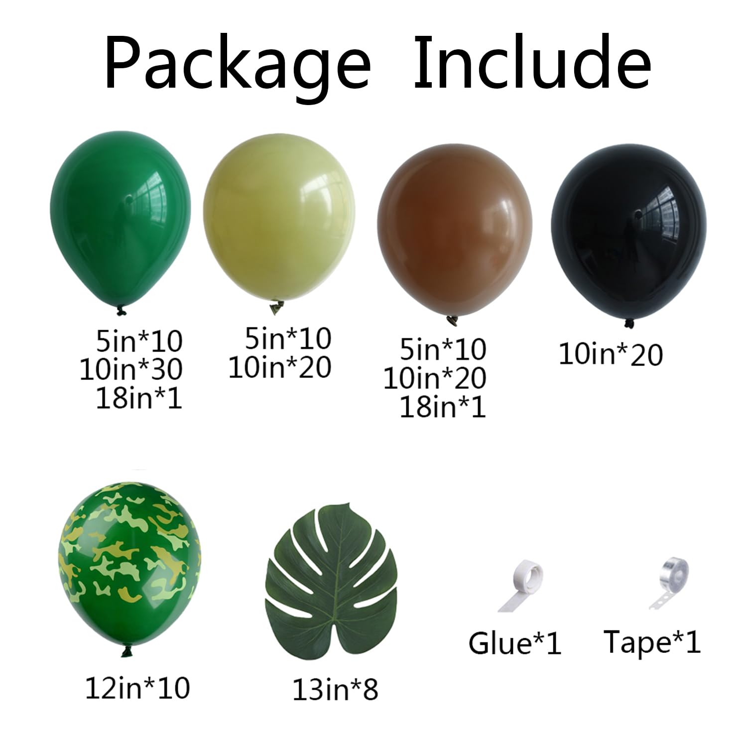 Camouflage Balloon Garland Arch Kit for Army Party Decorations,142Pcs Camo Balloons Dark Green Black Brown Balloons with Palm Leaves for Military Camo Birthday Party Hunting Camping Game Jungle Themed