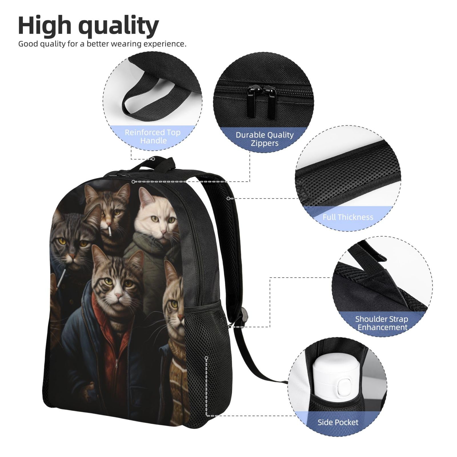 Xerial Cool Cat Backpack Waterproof Anti Theft Durable Light Laptop Bag Backpacks For Women Men Travel Gym Backpack