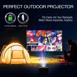 AAXA P7+ Outdoor Projector, 2.5 Hr Battery, 4K Mini Projector with Wifi and Bluetooth, Battery, DLP Projector, Android Onboard, iPhone Projector Mirroring, 200 Inch