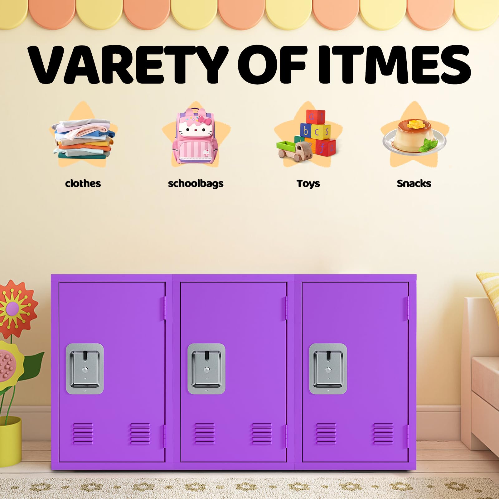 BUTISOW Metal Locker, Lockers, Lockable Storage Cabinet with Locker Shelf, 24" H Small Locking Cabinet for Kids, Lockable Storage Cabinet, Locker Organizer for Home, Bedroom, School, Office (Purple)