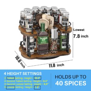 Revolving Spice Rack Organization Lazy Susan Organizer - Height Adjustable Spinning Turntable for Cabinet Pantry Kitchen Seasoning, 12 inches, Solid Wood, Black